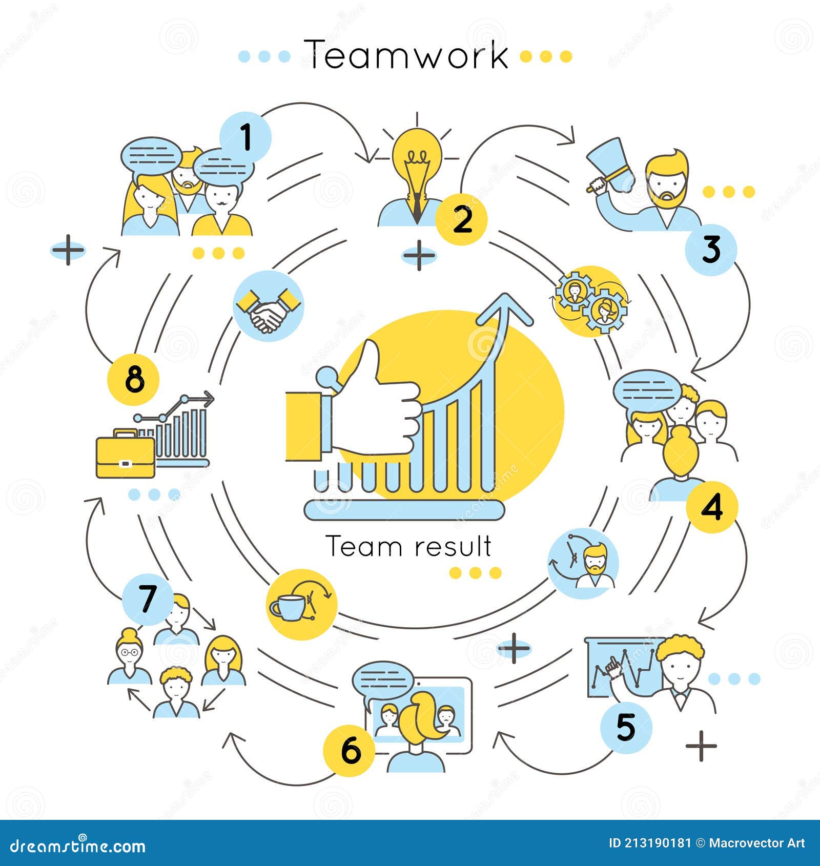 Teamwork Line Colored Concept Stock Vector - Illustration of human ...