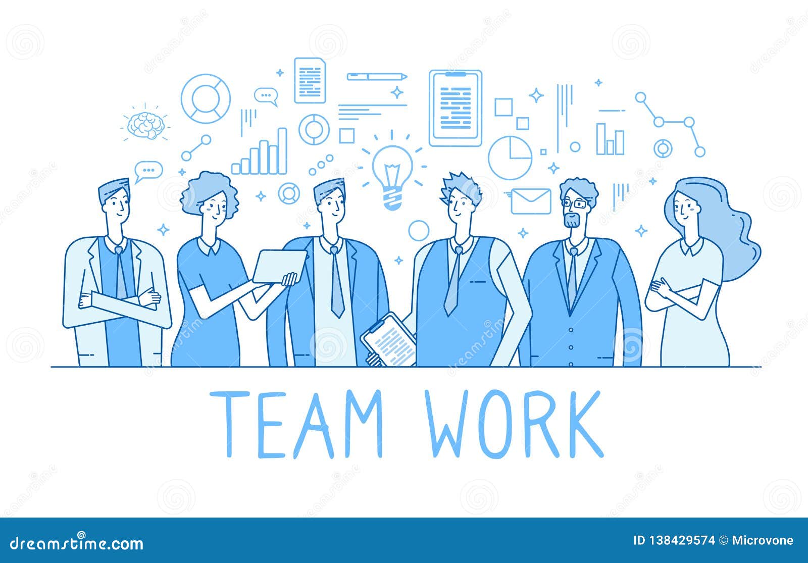 Teamwork Line Concept. Creative Business Team Office Workers, Employees ...