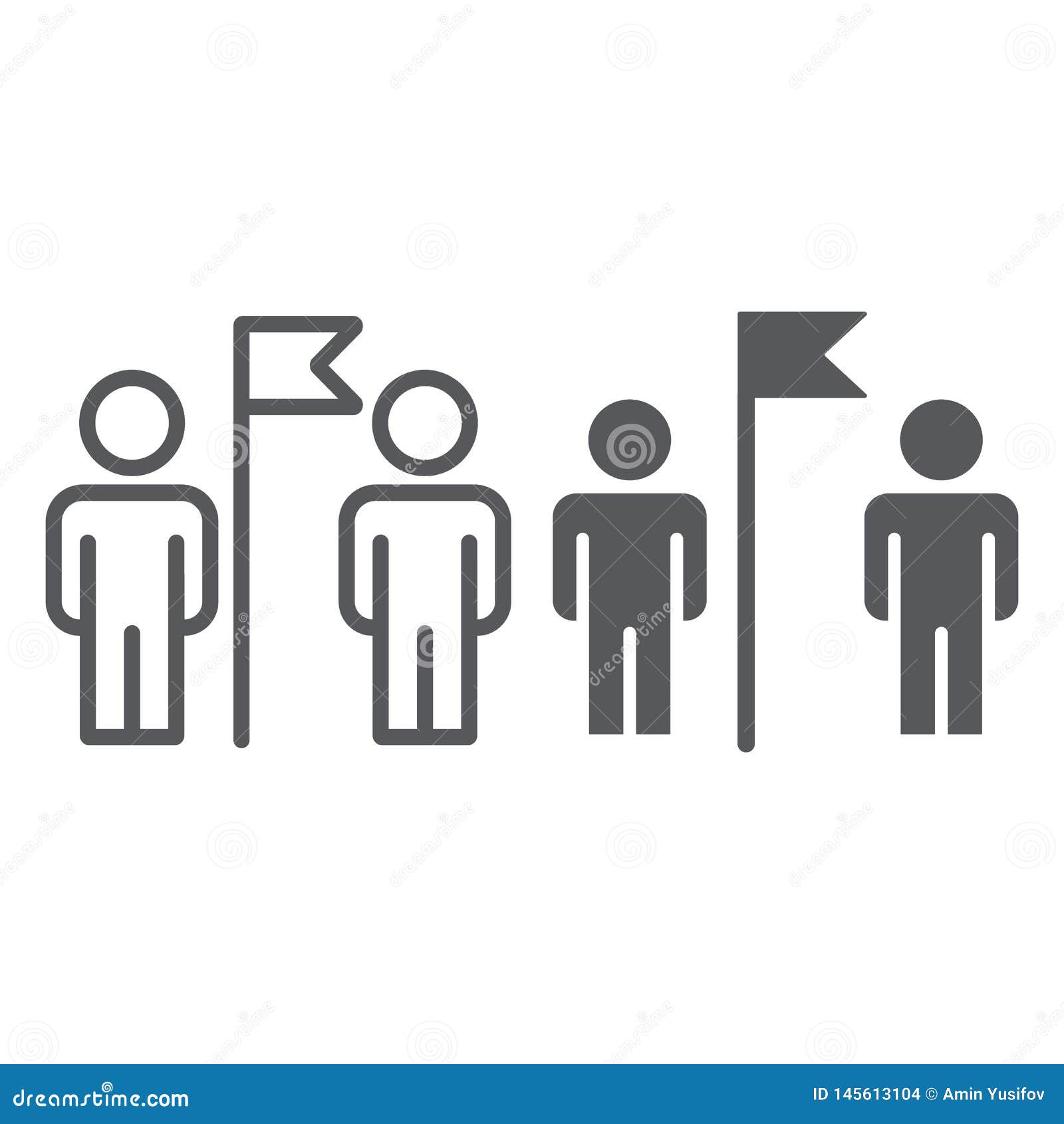 Teamwork Line and Glyph Icon, Team and People, Two Men and Flag Sign ...