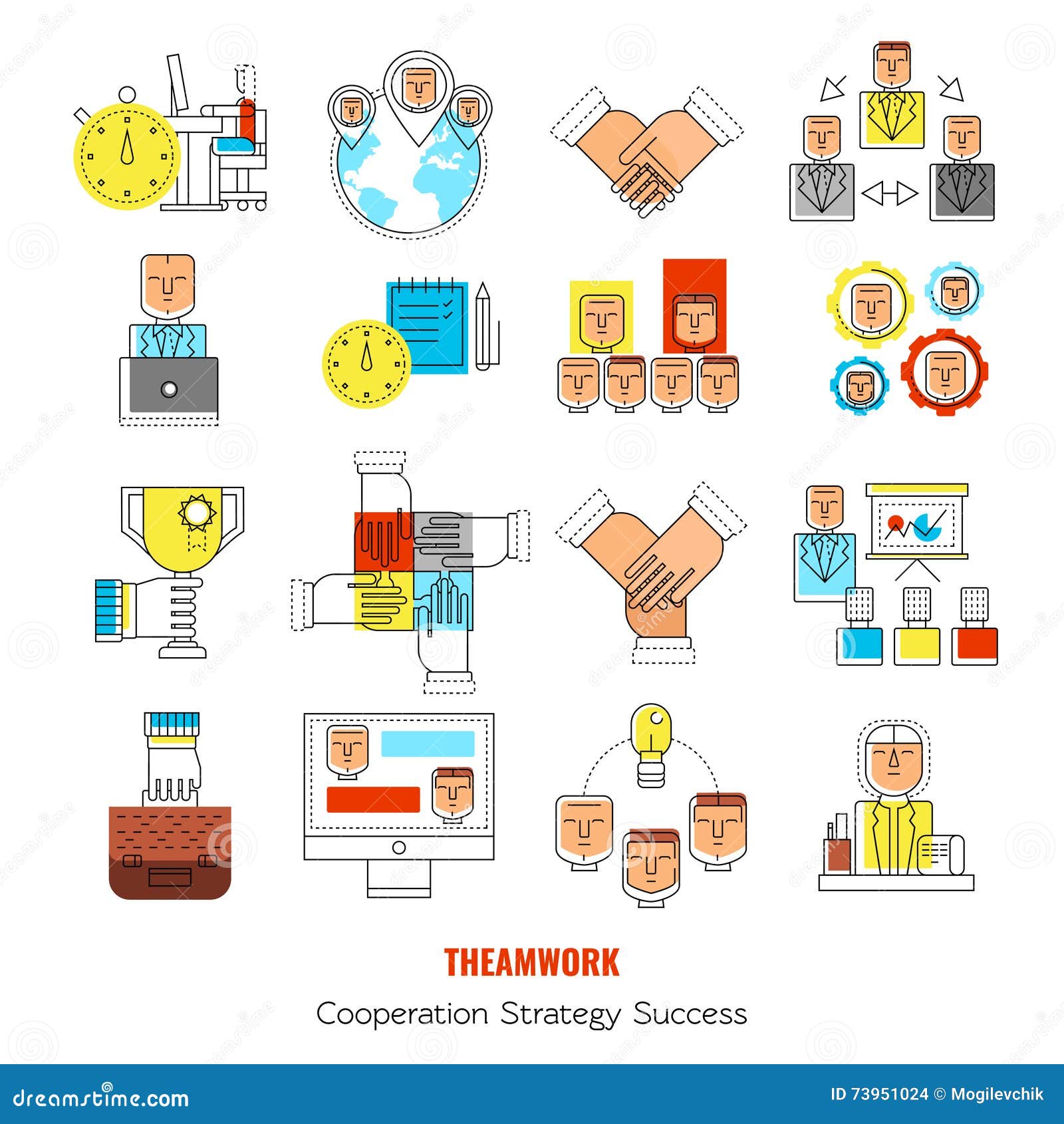 Teamwork Line Icon Set stock vector. Illustration of people - 73951024