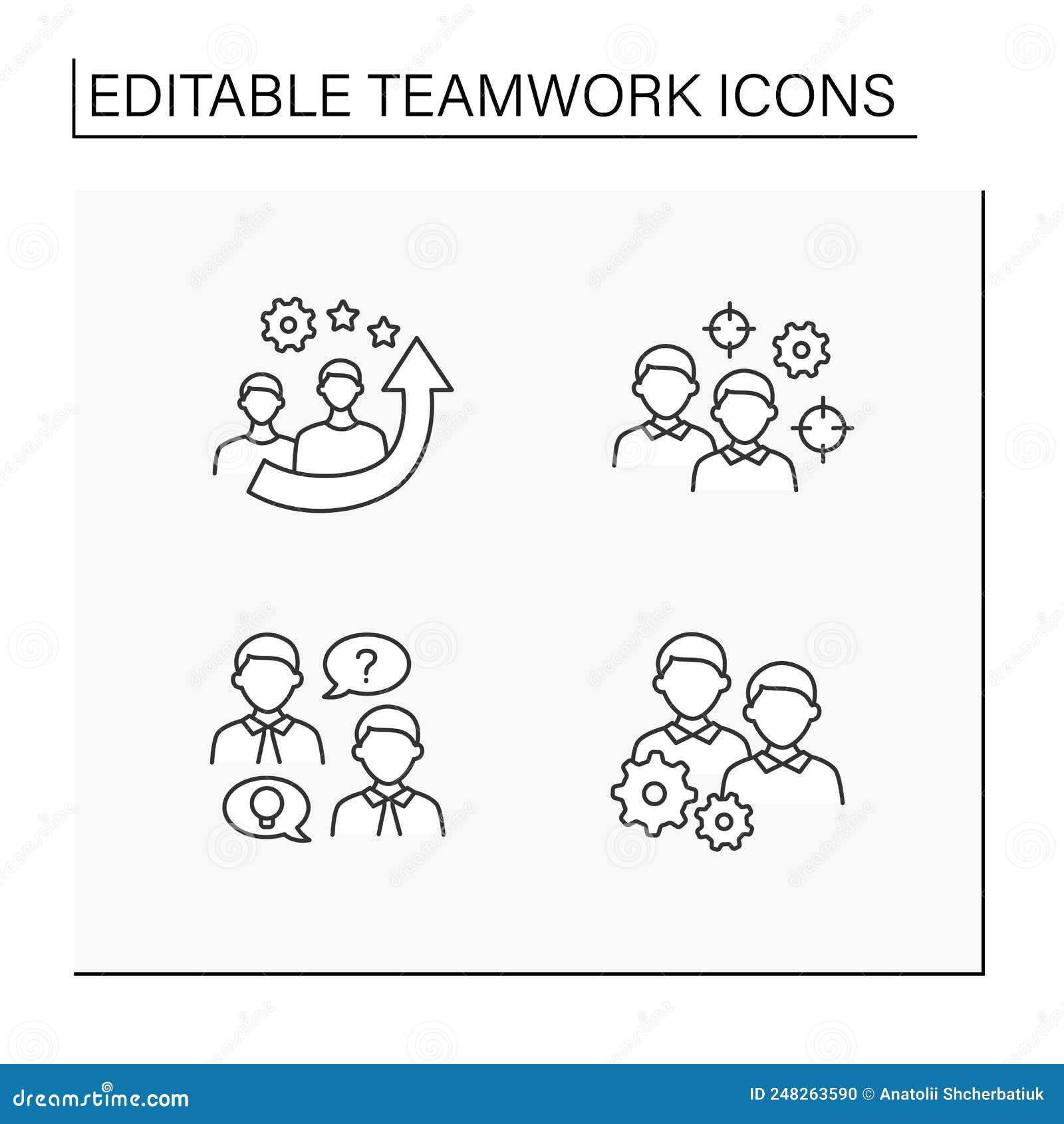 Teamwork line icons set stock vector. Illustration of effective - 248263590