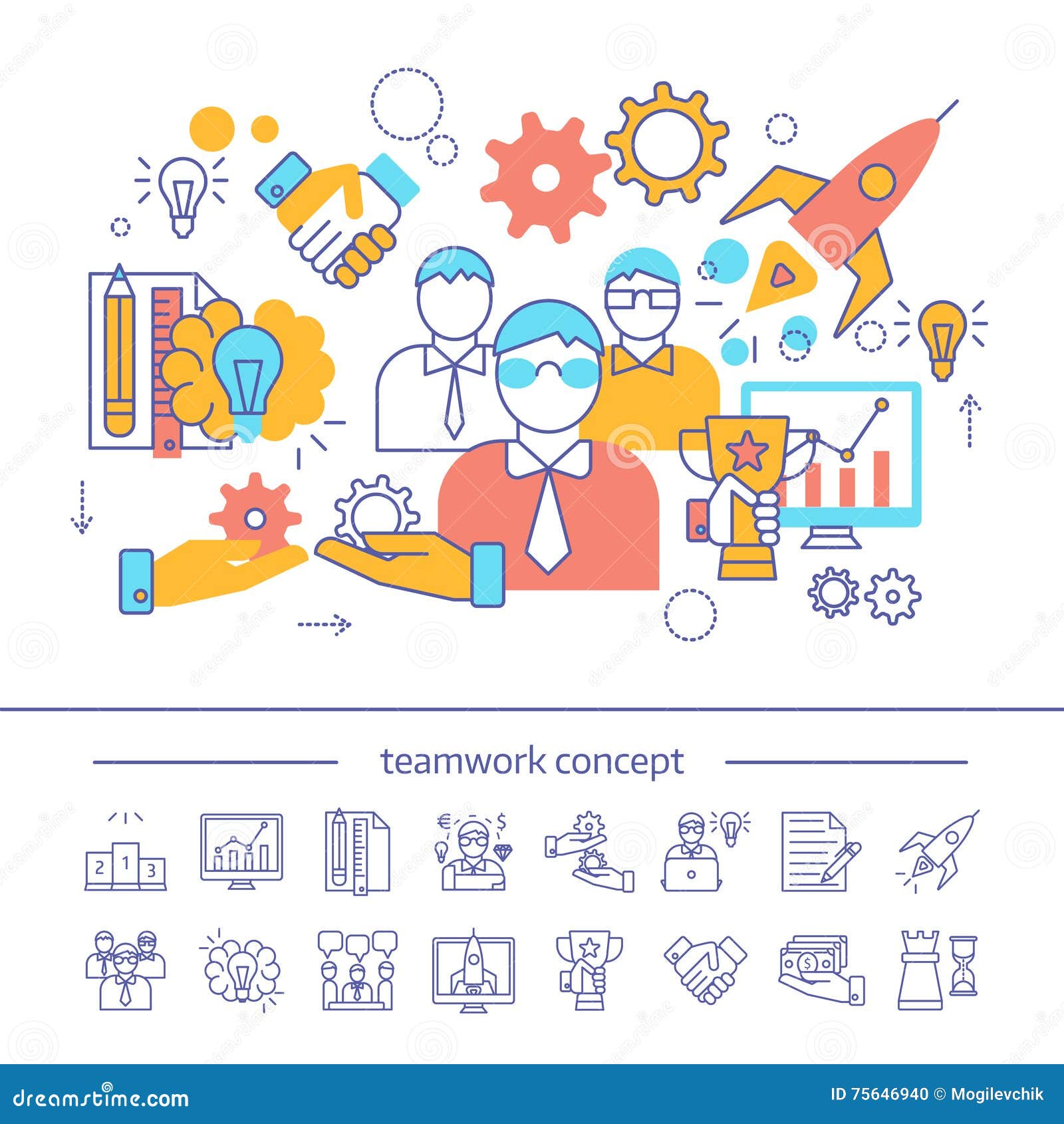 Teamwork Linear Concept stock vector. Illustration of business - 75646940