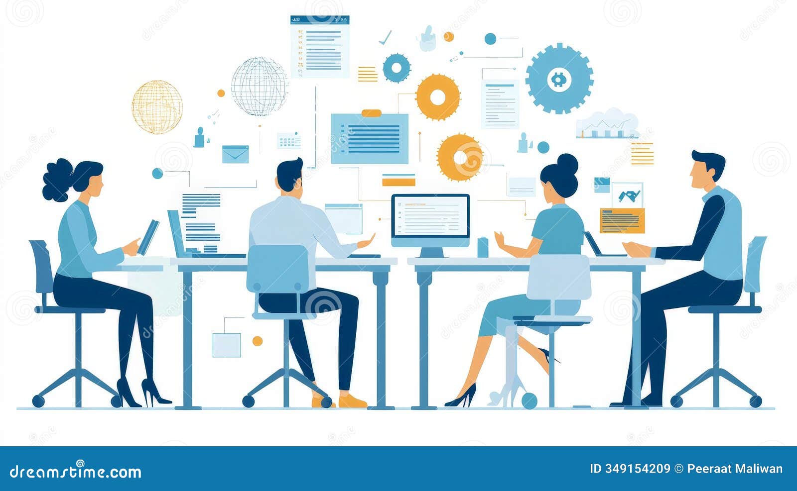 Teamwork Makes the Dream Work Office Collaboration Stock Illustration ...