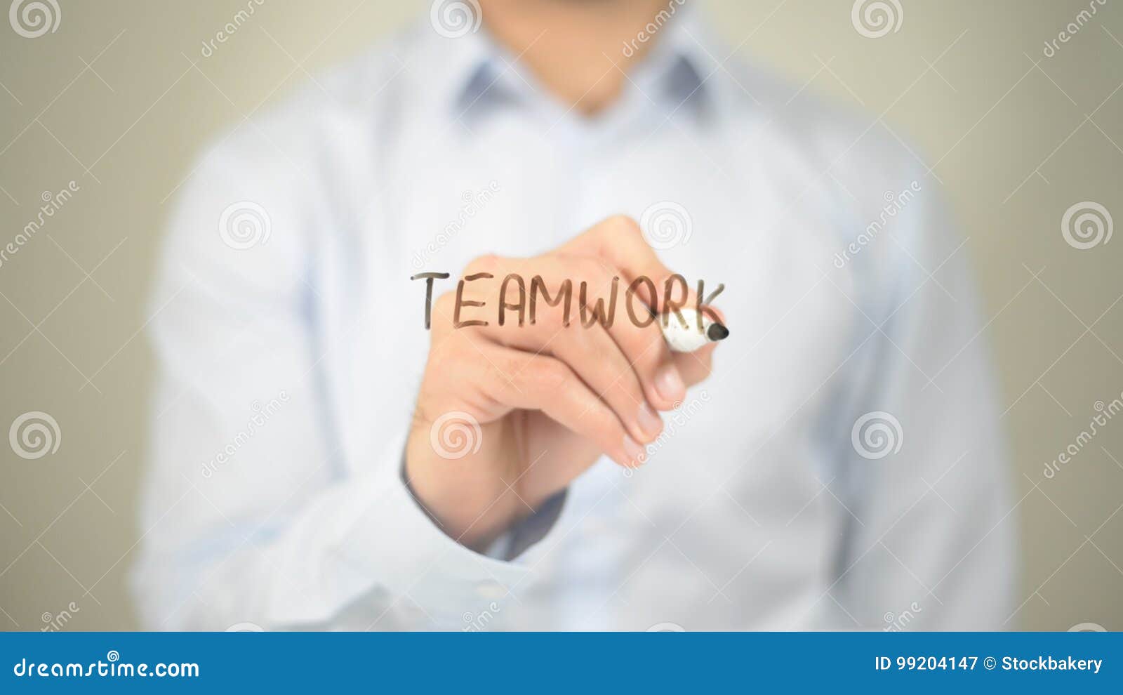 Teamwork, Man Writing on Transparent Screen Stock Image - Image of ...