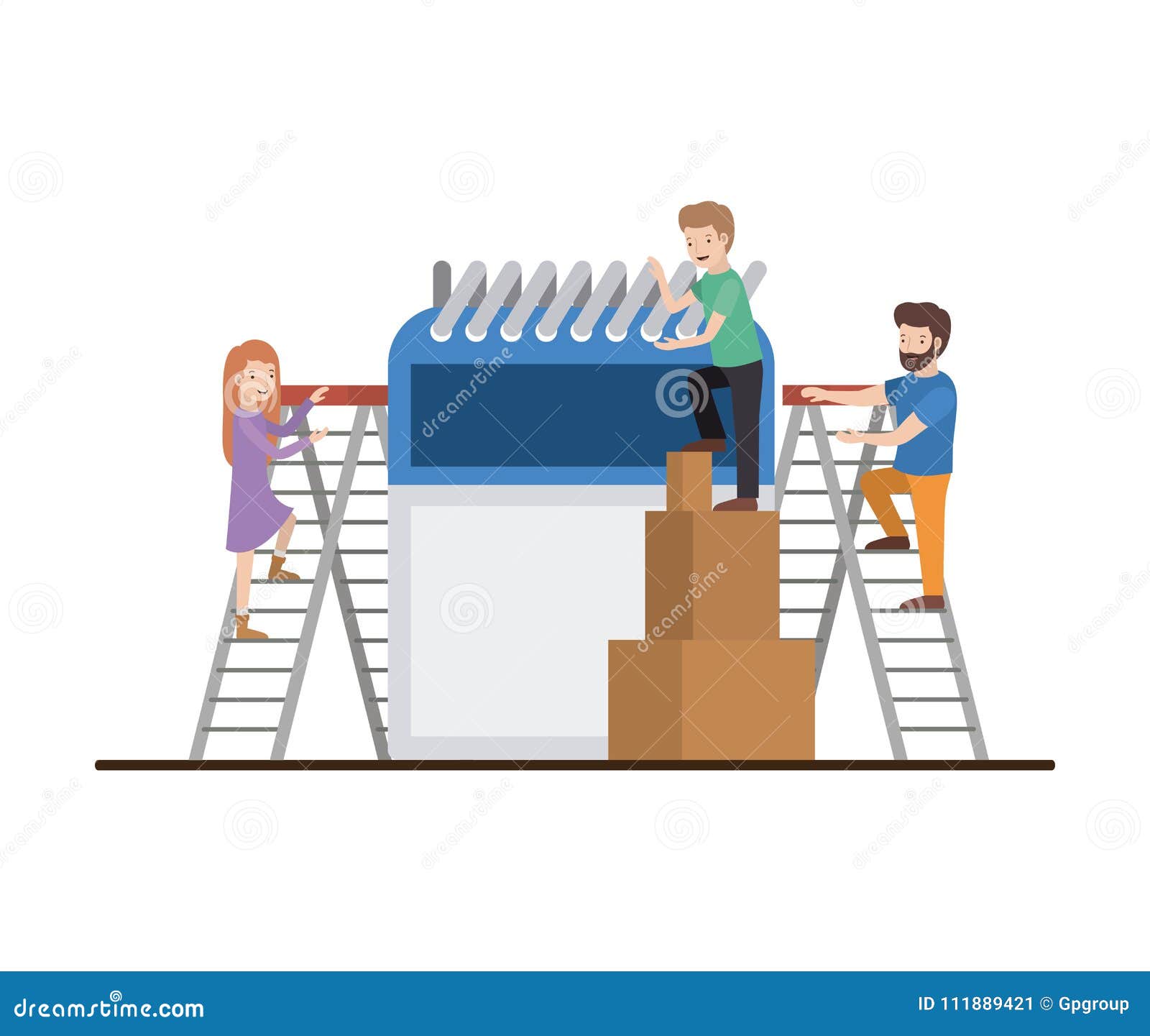 Teamwork Mini People Doing Calendar Stock Vector - Illustration of ...