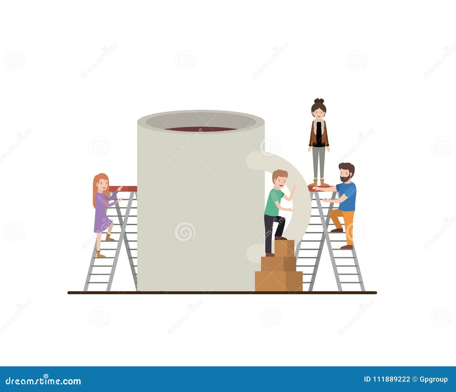 Teamwork Mini People Doing Coffee Cup Stock Vector - Illustration of ...