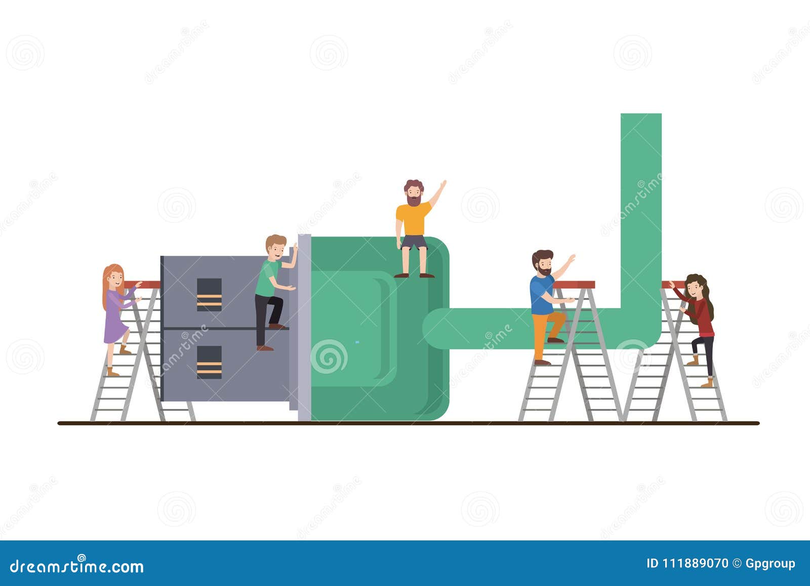 Teamwork Mini People Doing Usb Cable Stock Vector - Illustration of ...