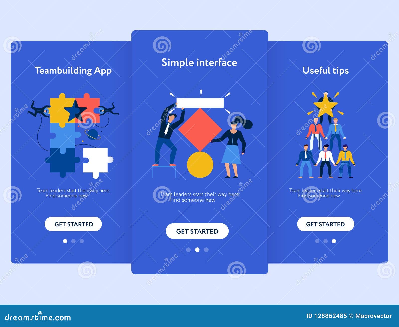 Teamwork Mobile Screen Set stock vector. Illustration of office - 128862485