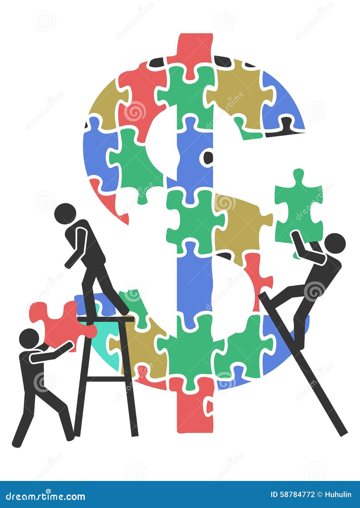 Teamwork Money Sign Jigsaw Puzzle Stock Vector - Illustration of cash ...