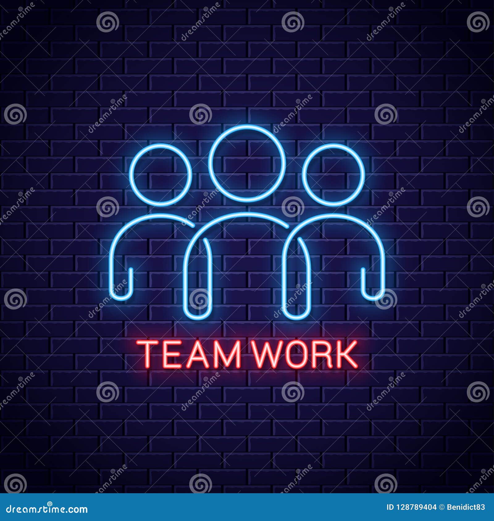 Neon Team Signs Vector Isolated On Brick Wall. Group People, Team ...
