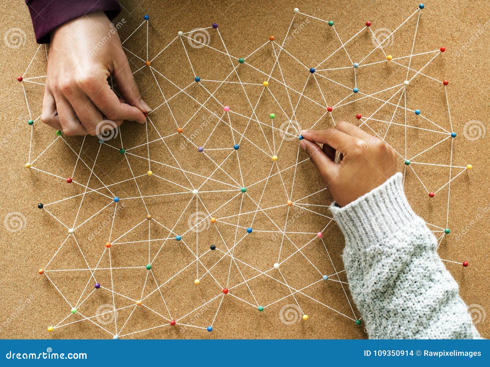Teamwork Networking Pins on Board Stock Photo - Image of communication ...