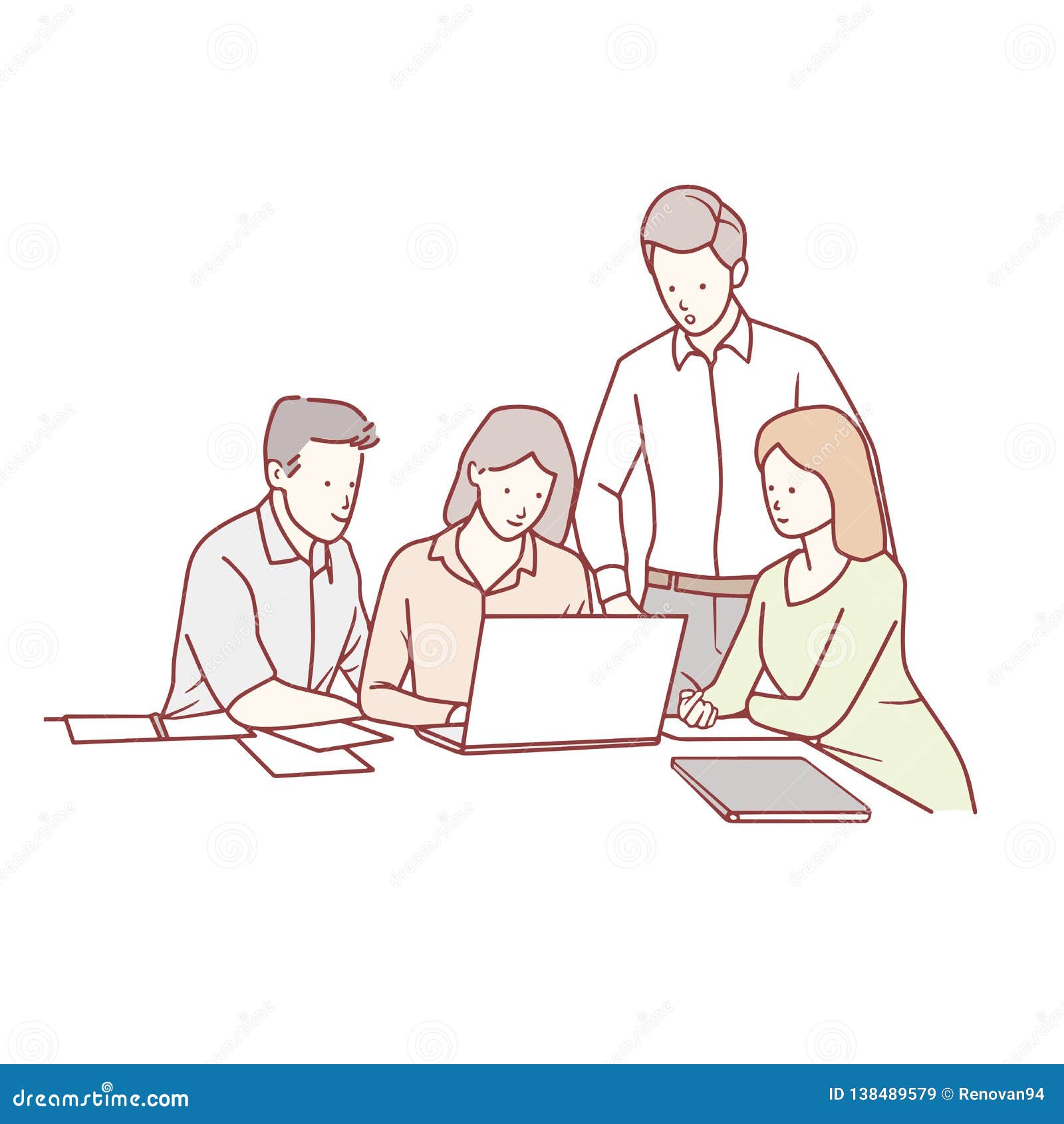 Teamwork at the Office. Hand Drawn Vector Art Style Stock Vector ...
