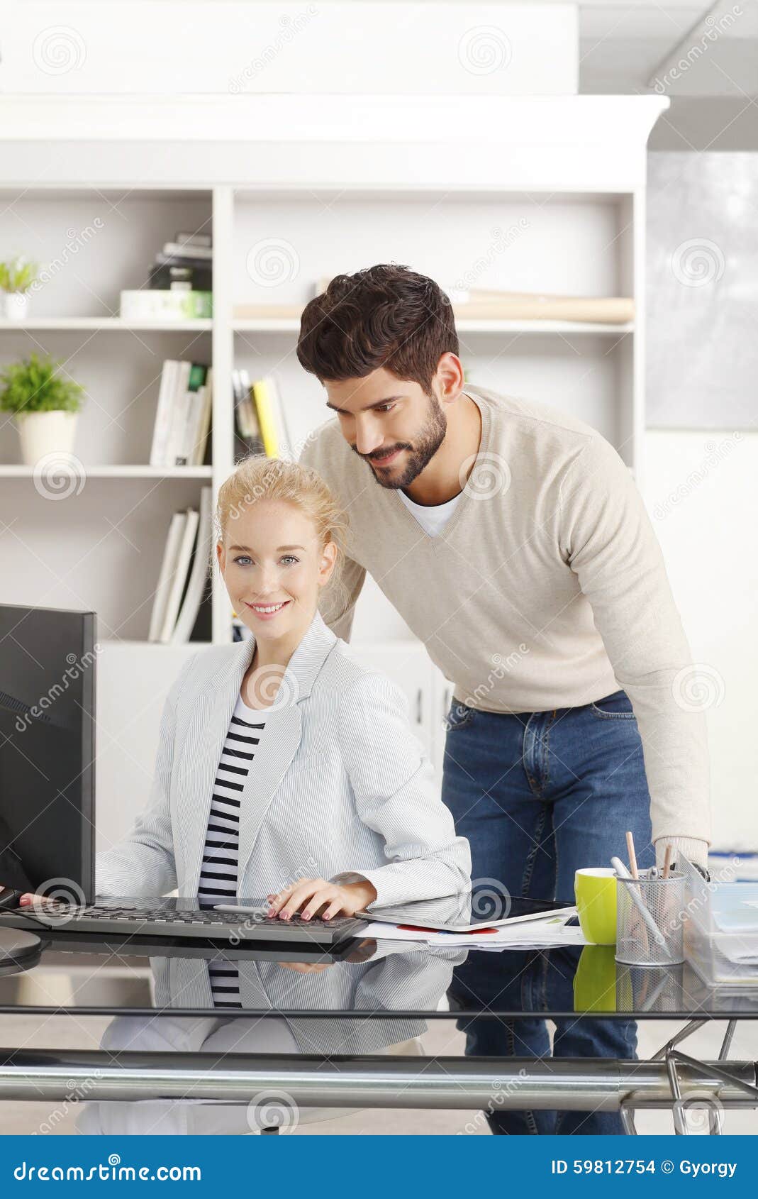 Teamwork at office stock photo. Image of sitting, business - 59812754