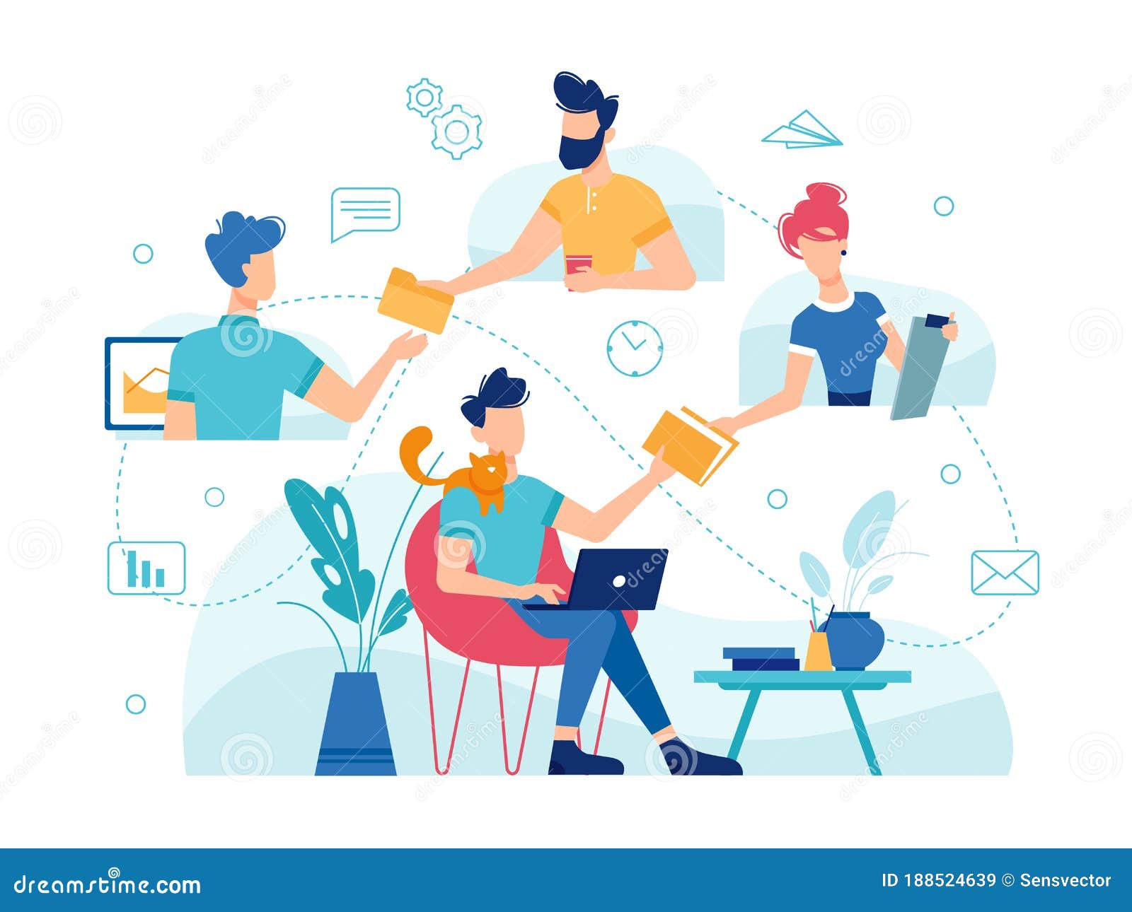 Teamwork Online Work Management, Home Office Stock Vector ...