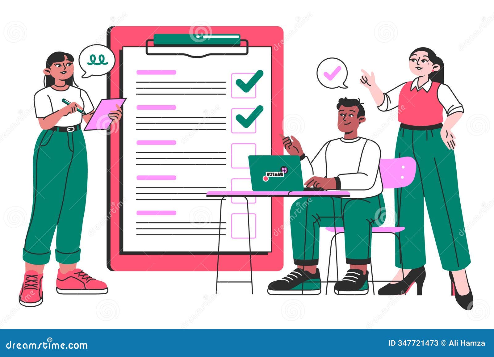 Teamwork and Organization with Checklist Illustration. Stock ...