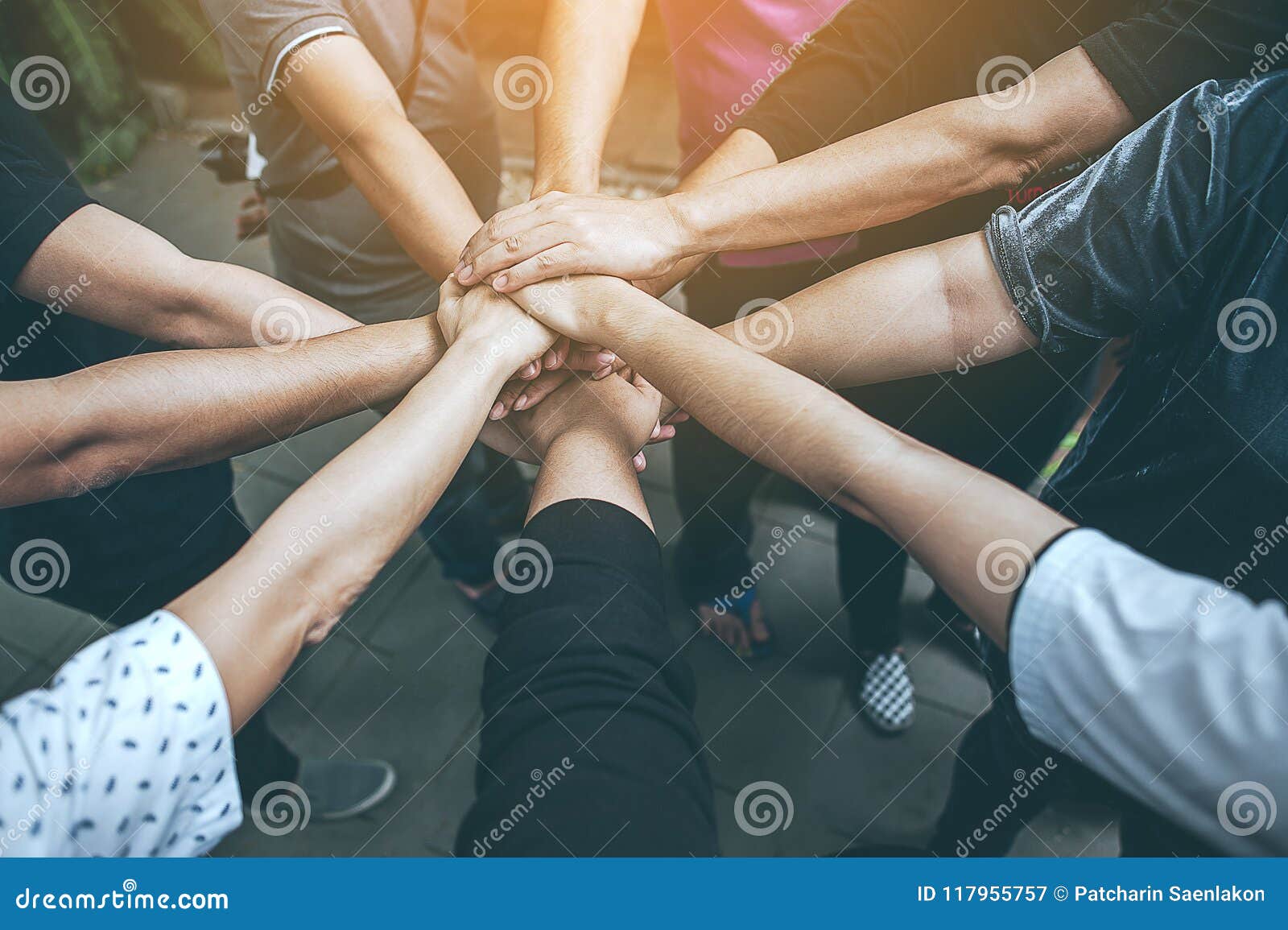 Teamwork with Our Arms and Hands Collaboration in the Work. Stock Image ...