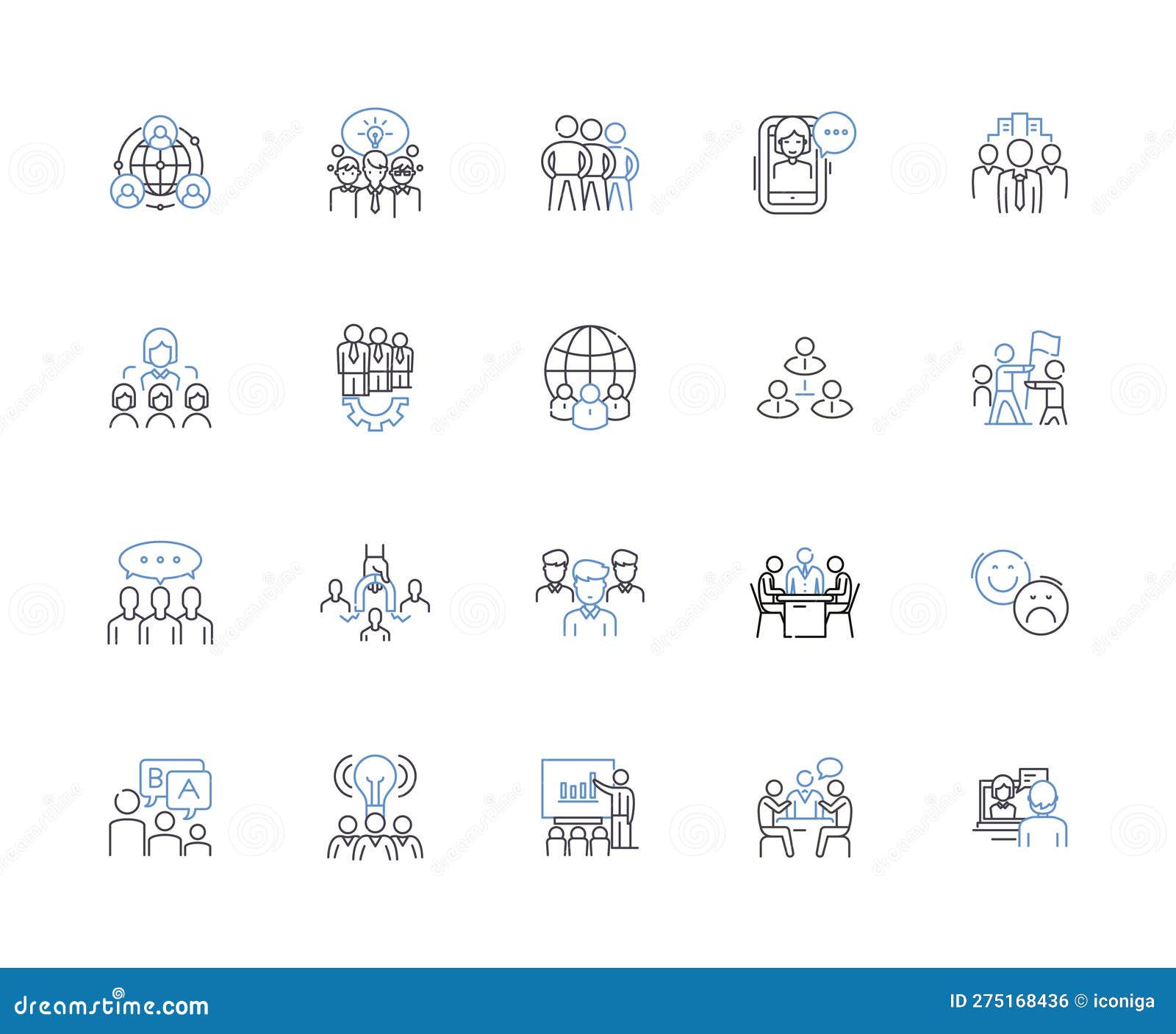 Teamwork Outline Icons Collection. Cooperation, Collaboration, Shared ...
