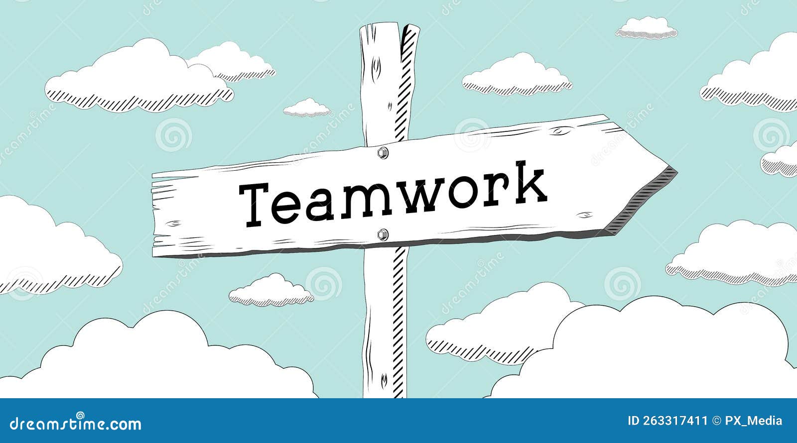Teamwork - Outline Signpost with One Arrow Stock Illustration ... Teamwork - Outline Signpost with One Arrow Stock Illustration ...