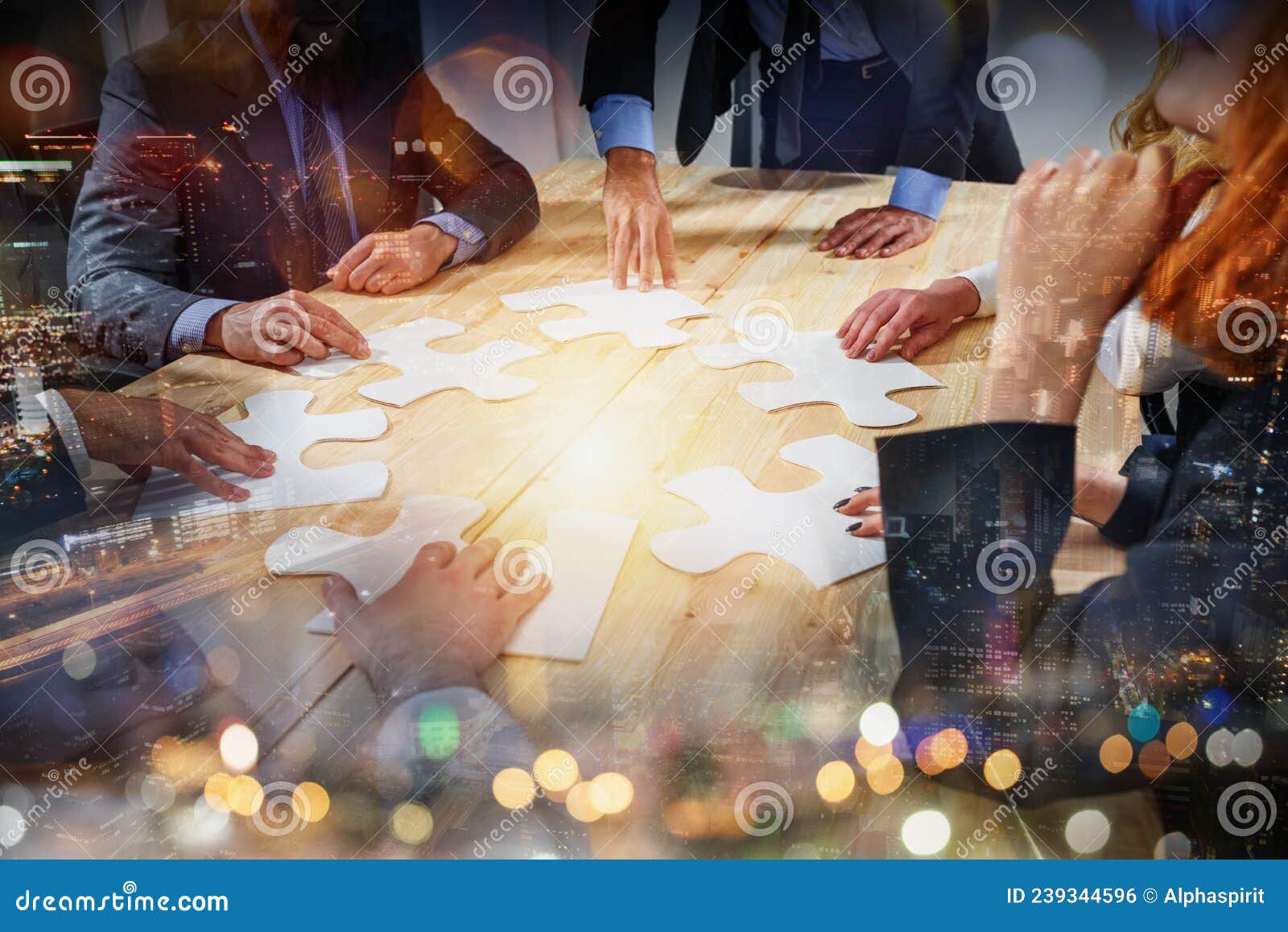 Teamwork of Partners Connect Puzzle Pieces As Integration and Startup ...