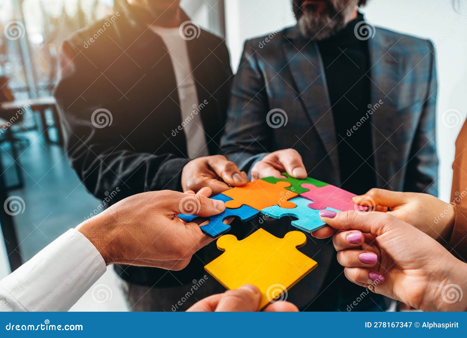 Teamwork of Partners Connect Puzzle Pieces As Integration and Startup ...