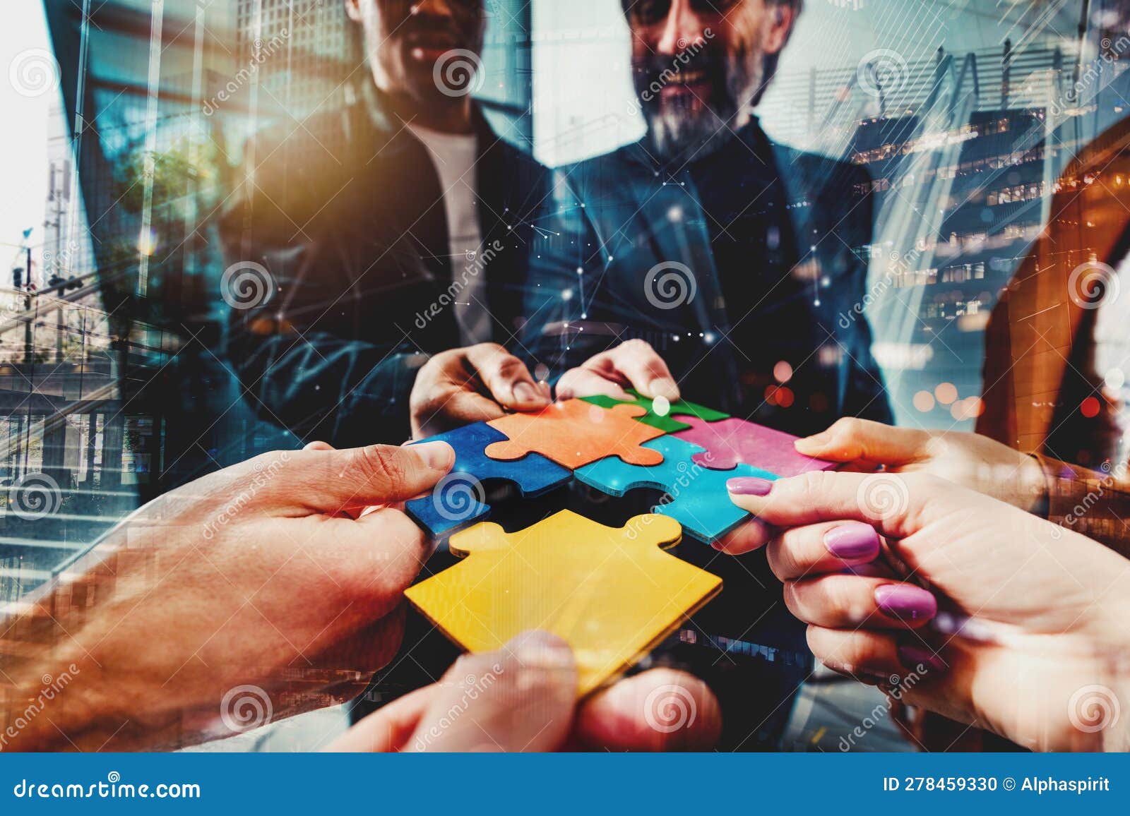 Teamwork of Partners Connect Puzzle Pieces As Integration and Startup ...