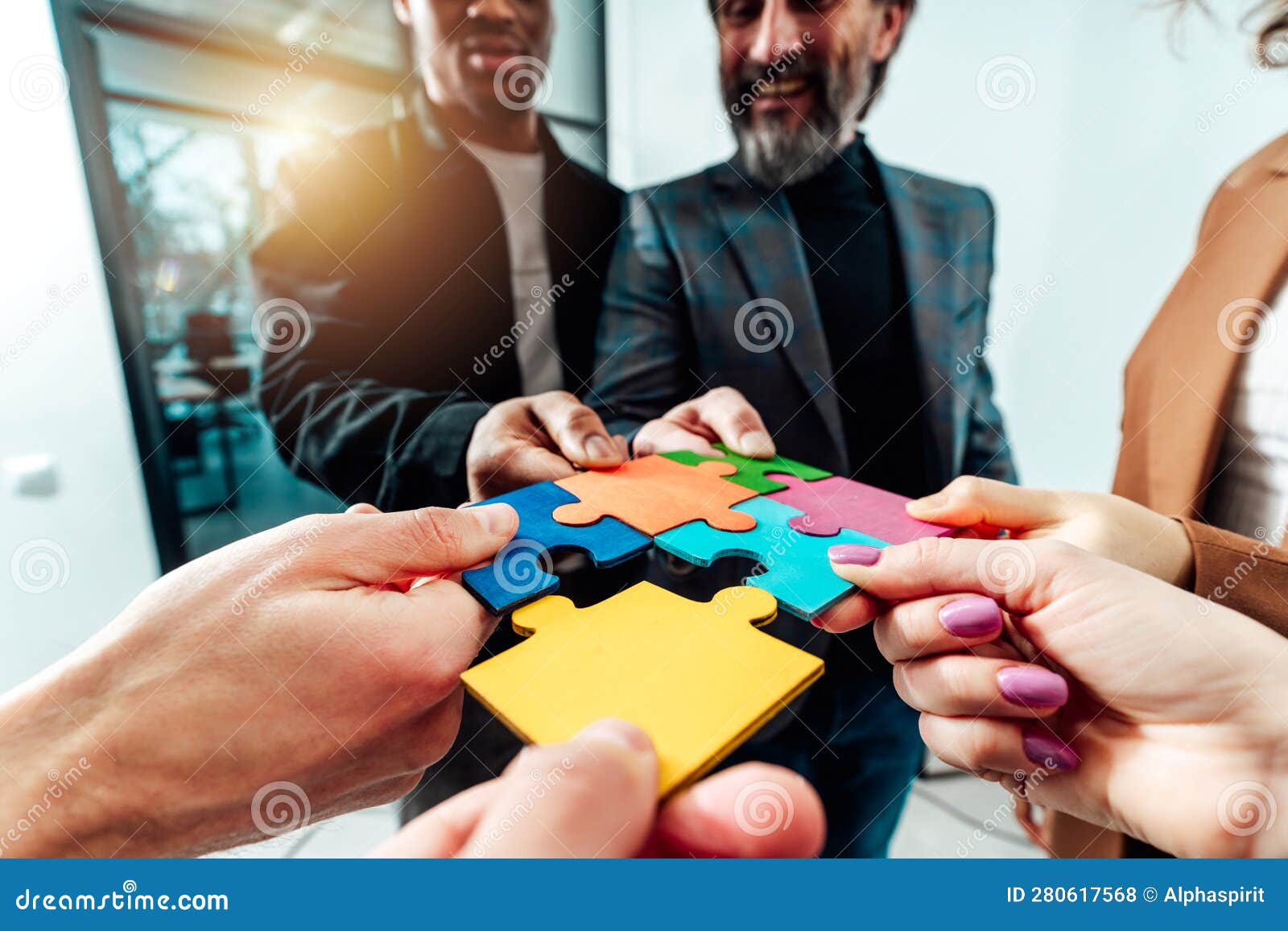 Two Men Connect Two Puzzle Pieces. Concept Of Business Solution ...