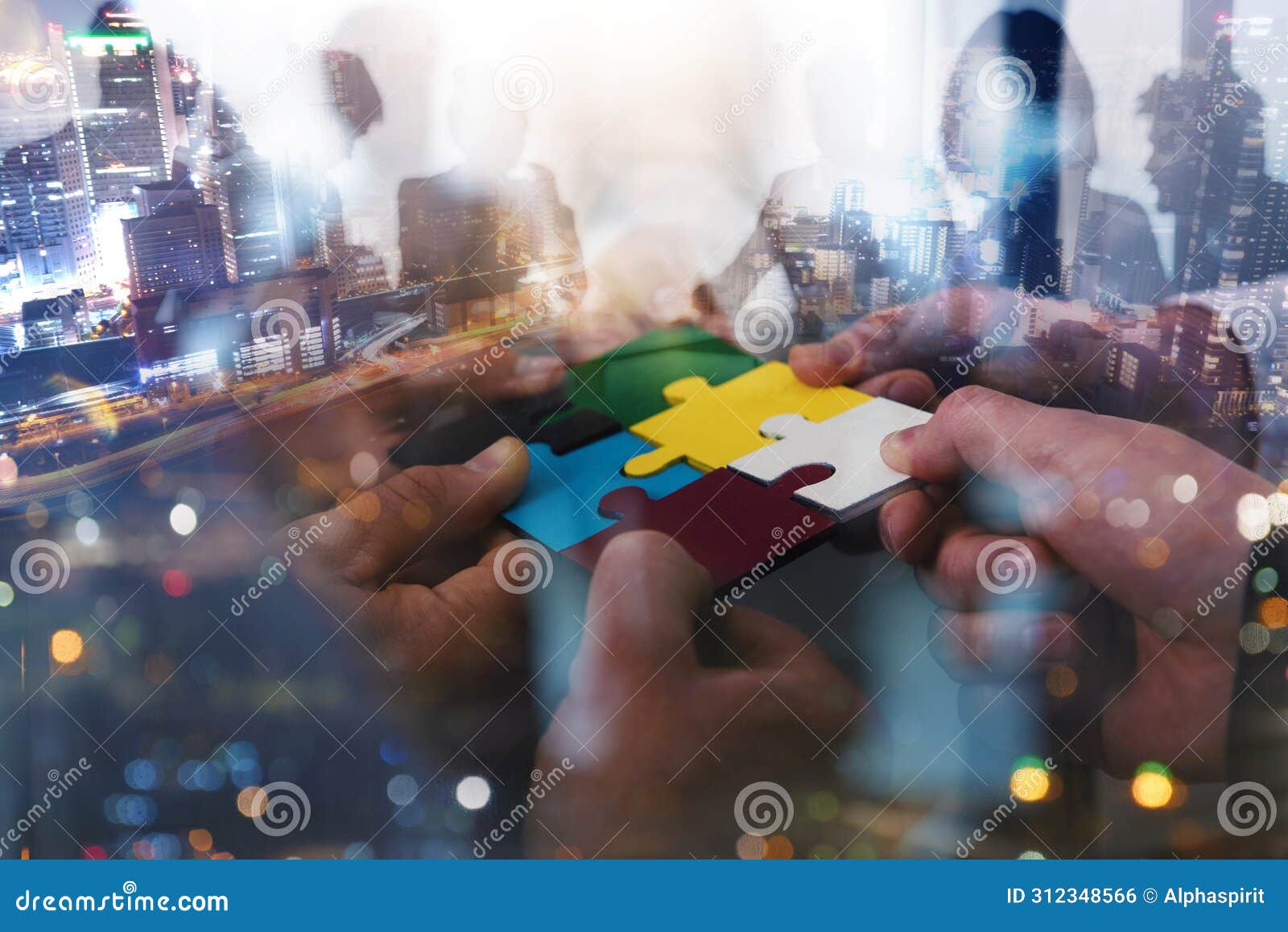 Teamwork of Partners Connect Puzzle Pieces As Integration and Startup ...