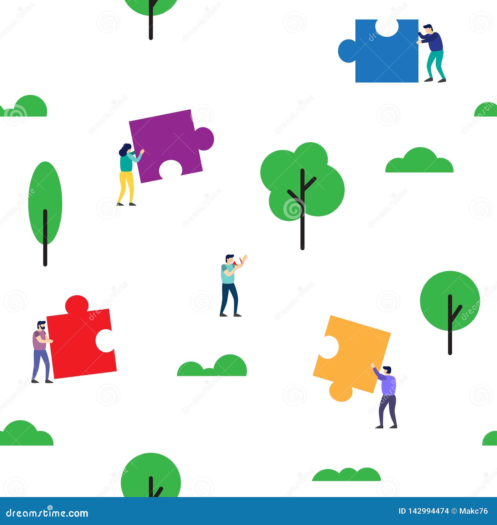 Teamwork. People Connecting Puzzle Elements Stock Vector - Illustration ...