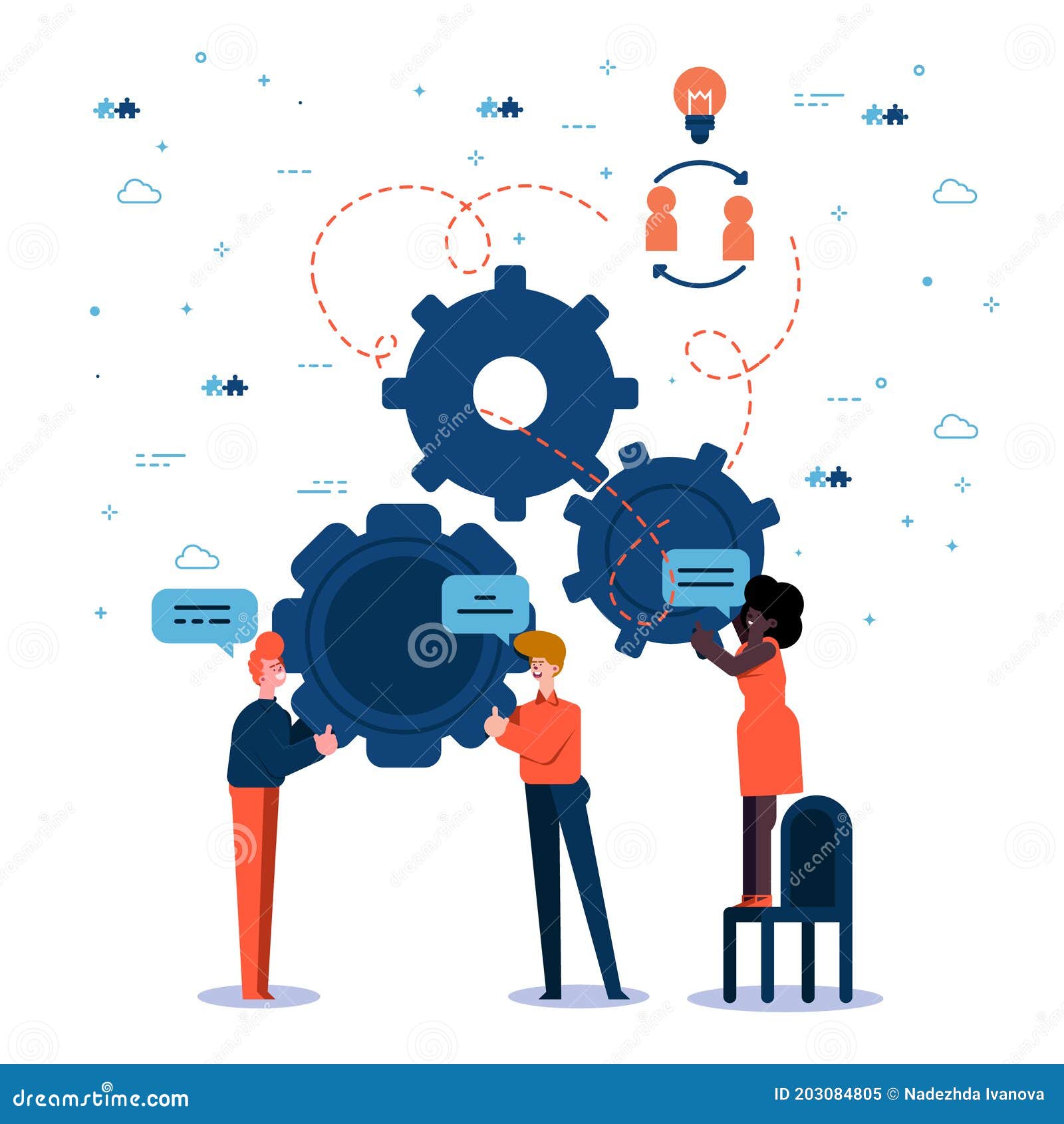 Teamwork People Creating a Solution Vector Illustration Stock ...