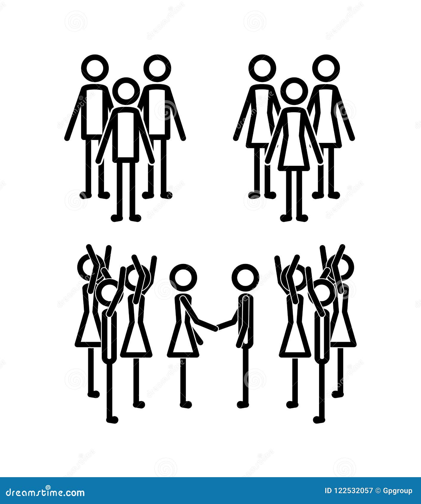 Teamwork People Linear Figures Stock Vector - Illustration of isolated ...