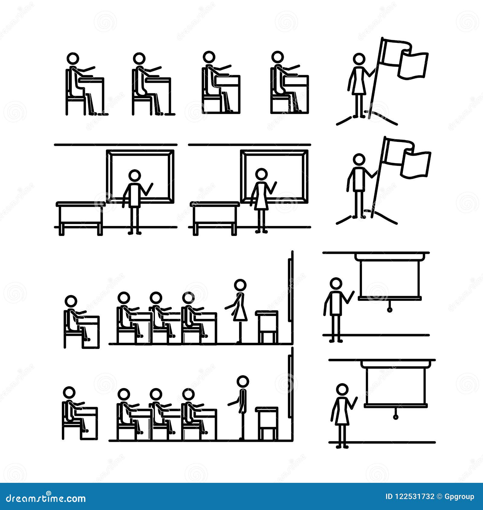 Teamwork People Linear Figures Stock Vector - Illustration of shape ...