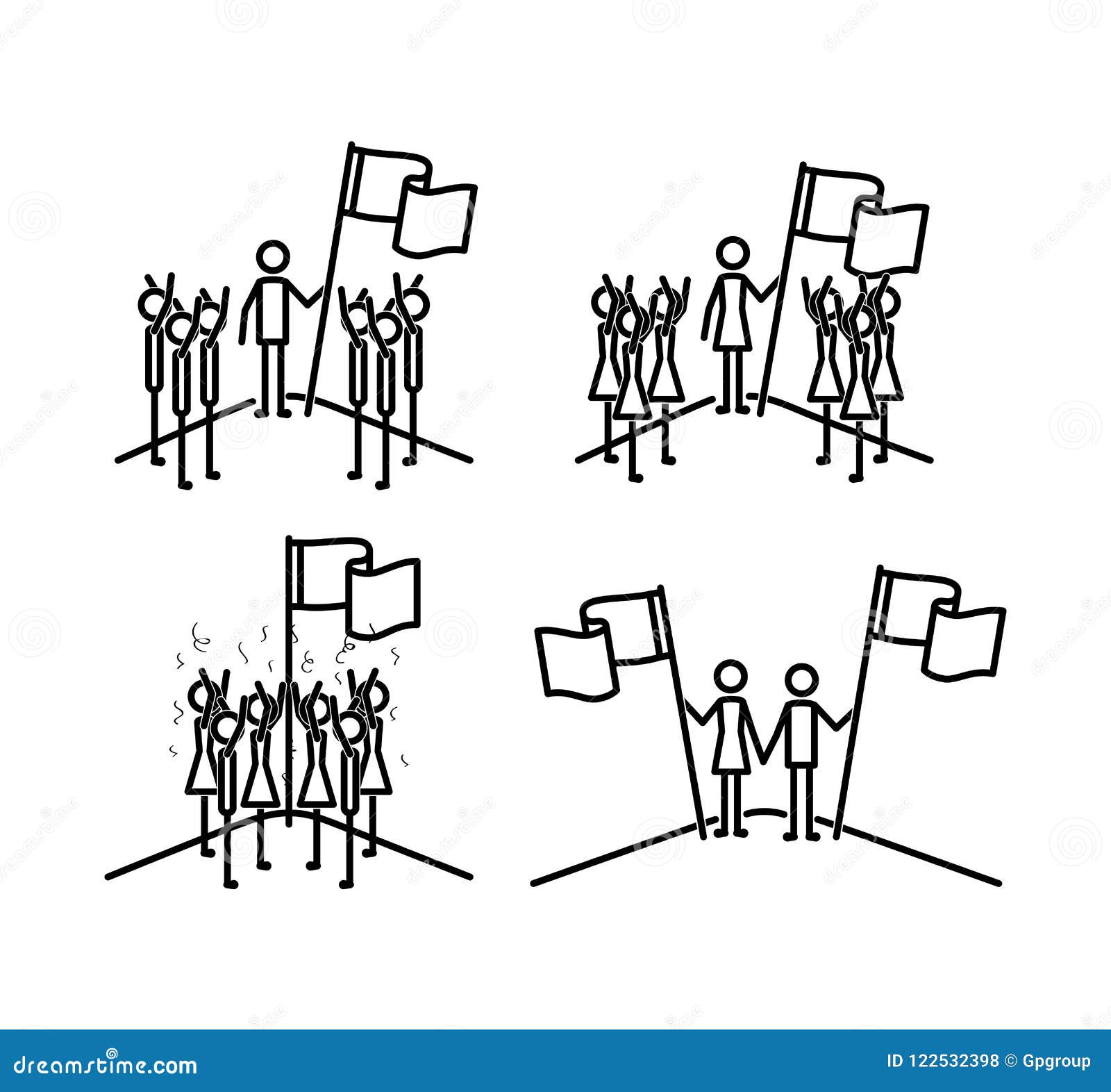 Teamwork People Linear Figures Stock Vector - Illustration of ...