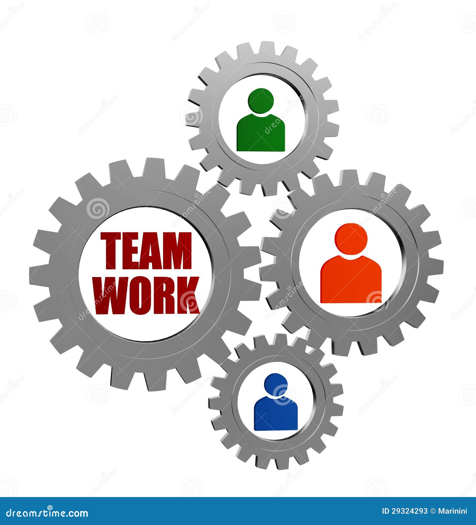 Teamwork and Person Signs in Silver Grey Gearwheels Stock Illustration ...