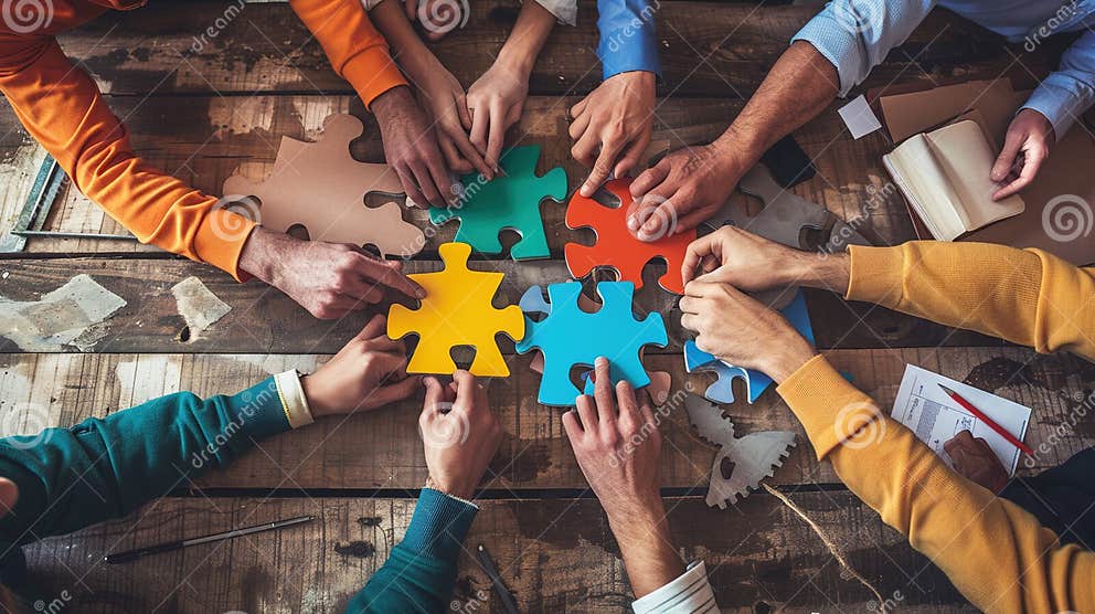 Teamwork in Piecing Together Puzzles Stock Illustration - Illustration ...