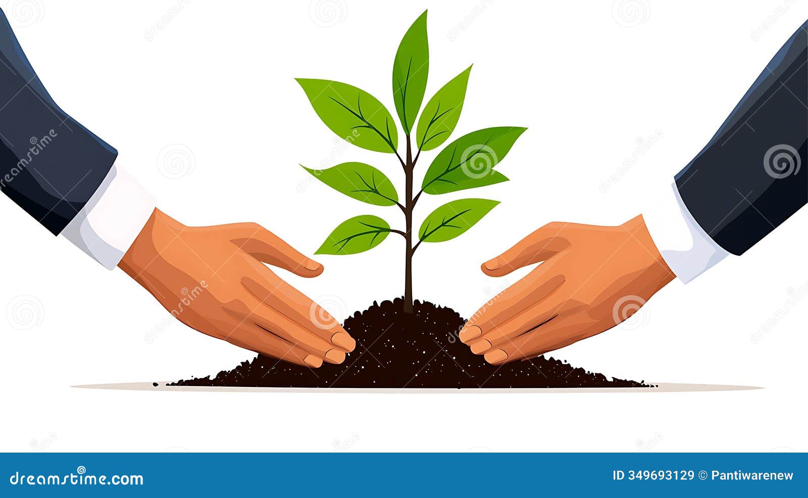 Teamwork in Planting a Young Tree Stock Illustration - Illustration of ...