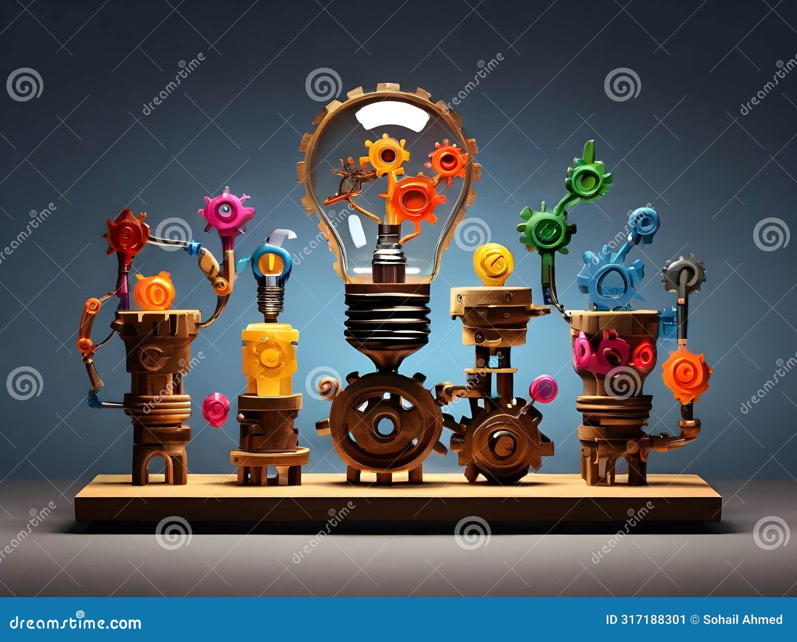 Teamwork and Problem Solving with Bulb Gears Stock Illustration ...