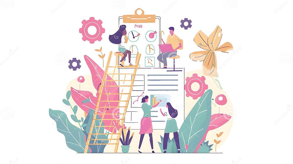 Teamwork Process Concept Vector Illustration. Cartoon Flat Tiny People ...