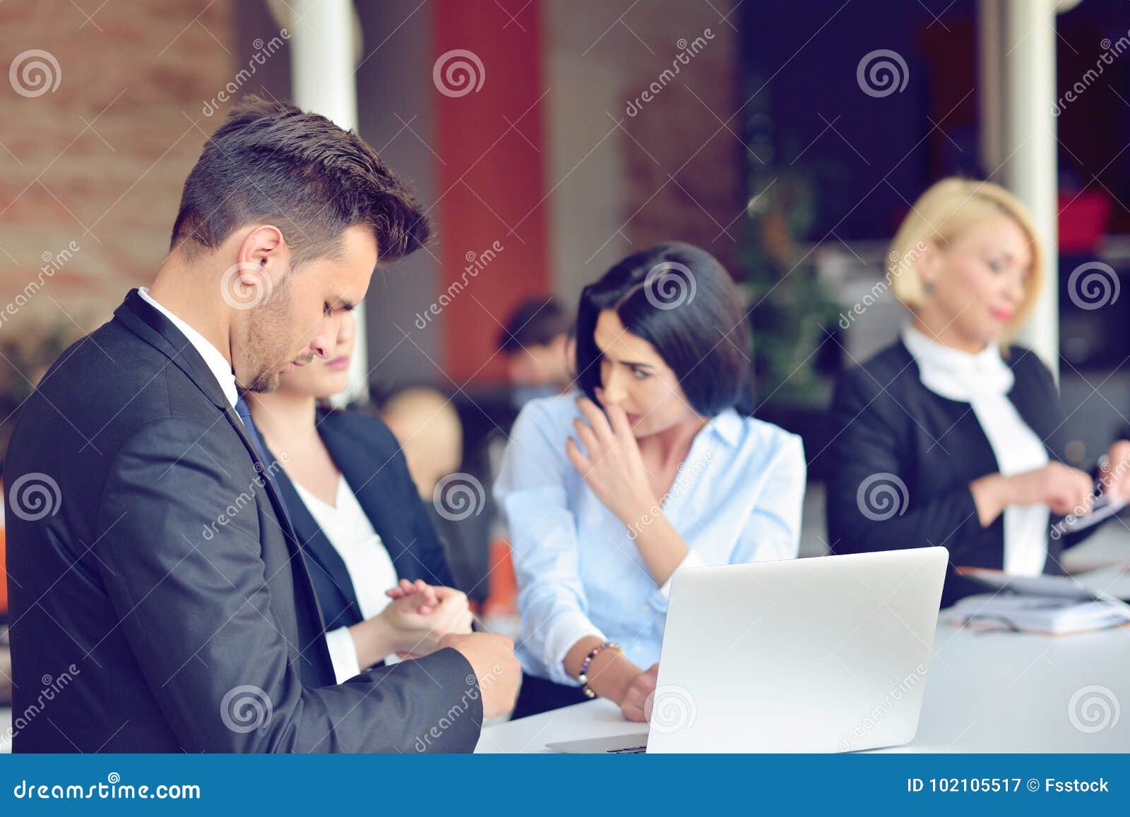 Teamwork Process Concept.Young Coworkers Work with New Startup Project ...