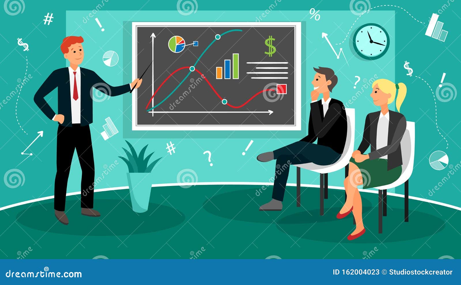 Teamwork Process with Coworking Office Workflow Symbols. Flat Style ...
