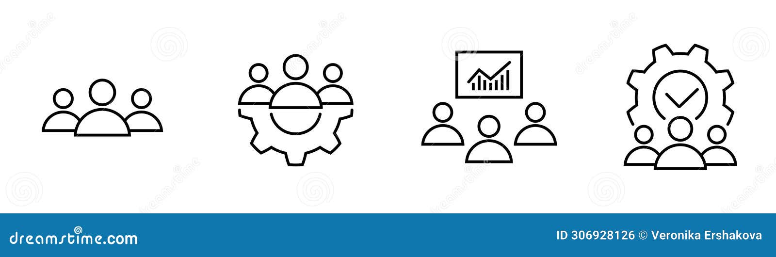 Teamwork Process, Successful Project Line Icon Set Stock Vector ...