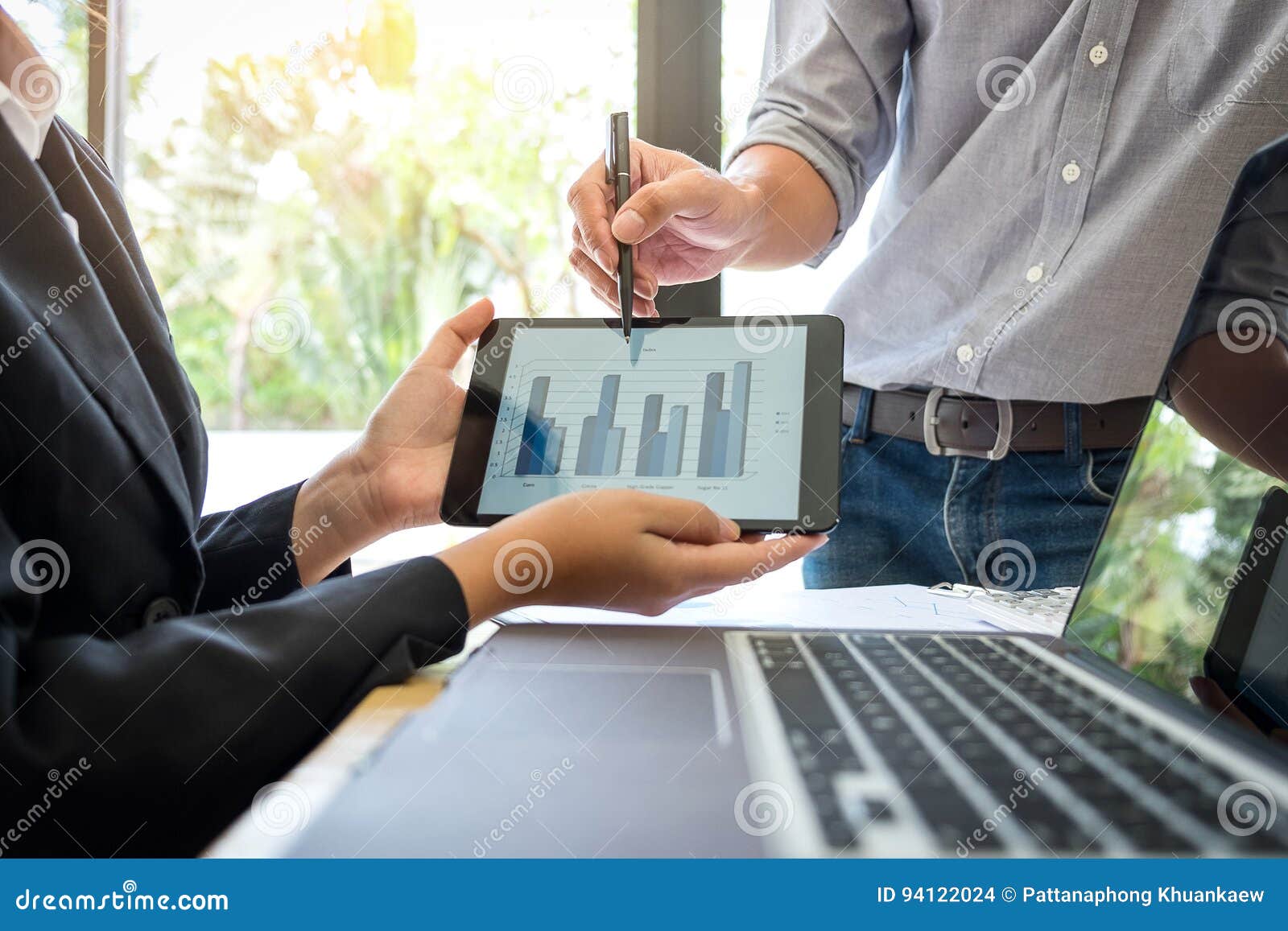 Teamwork Process, Two Business Colleague Presenting and Pointing Stock ...