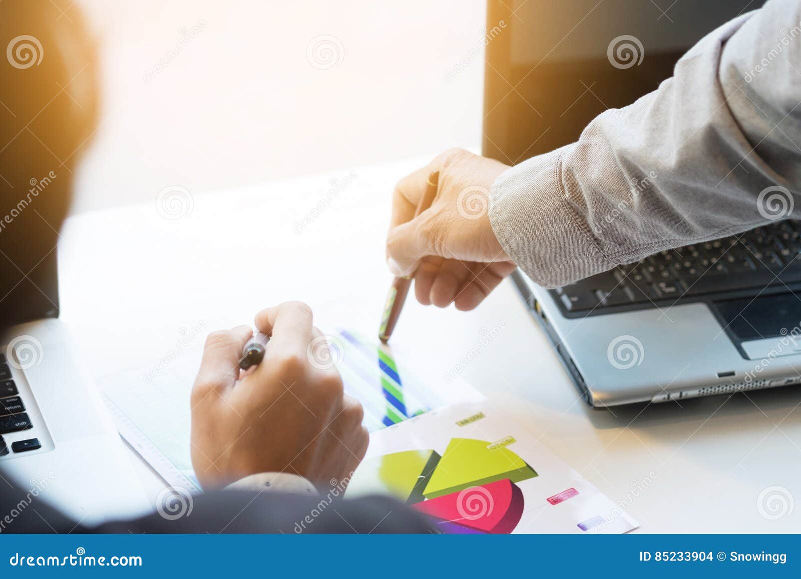 Teamwork Process. Young Business Managers Crew Working with New Stock ...