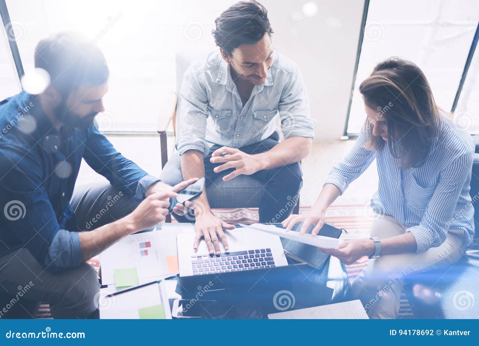 Teamwork Process.Young Coworkers Work with New Startup Project in ...