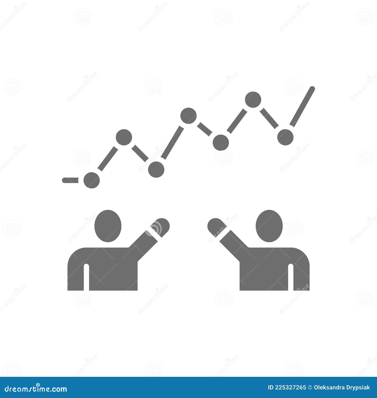 Teamwork Progress, People With Graph Grey Icon. Cartoon Vector ...