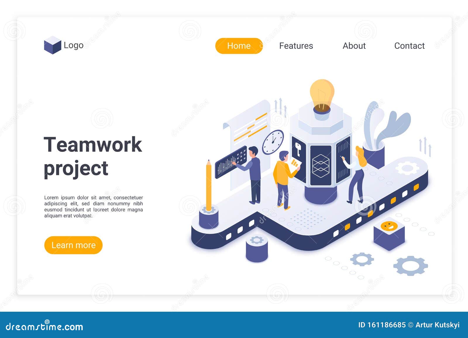 Teamwork Project Landing Page Vector Template Stock Vector ...