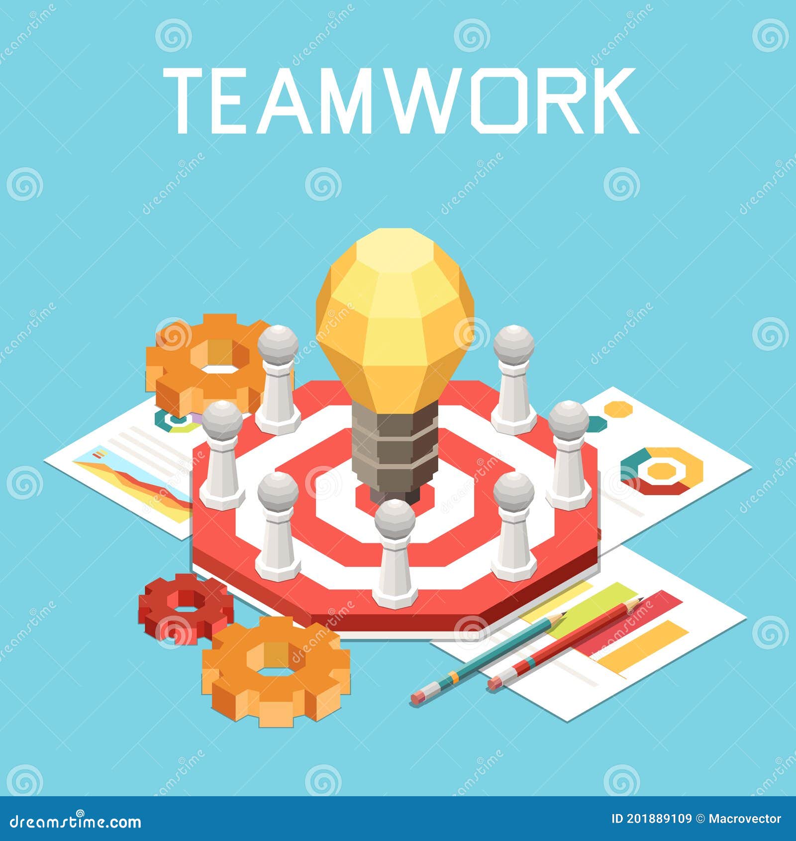 Teamwork Project Management Composition Stock Illustration ...