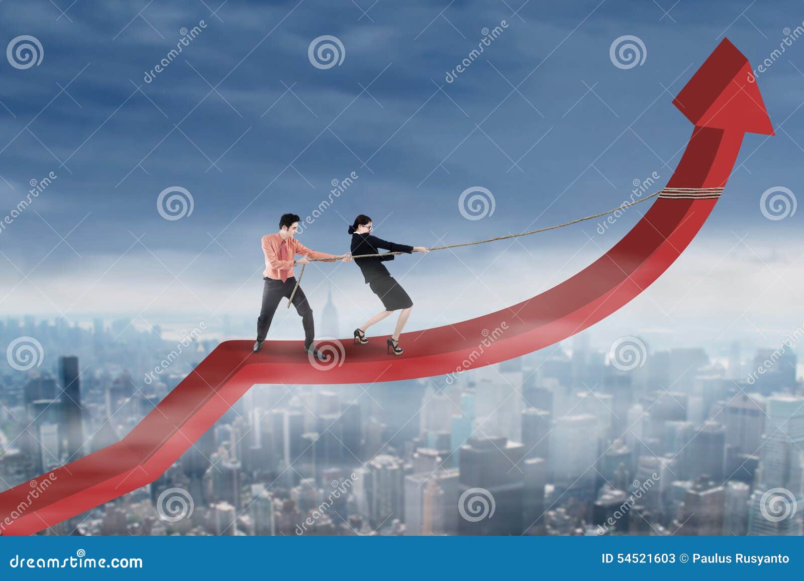 Teamwork Pulling Arrow Upward Stock Image - Image of asian, female ...