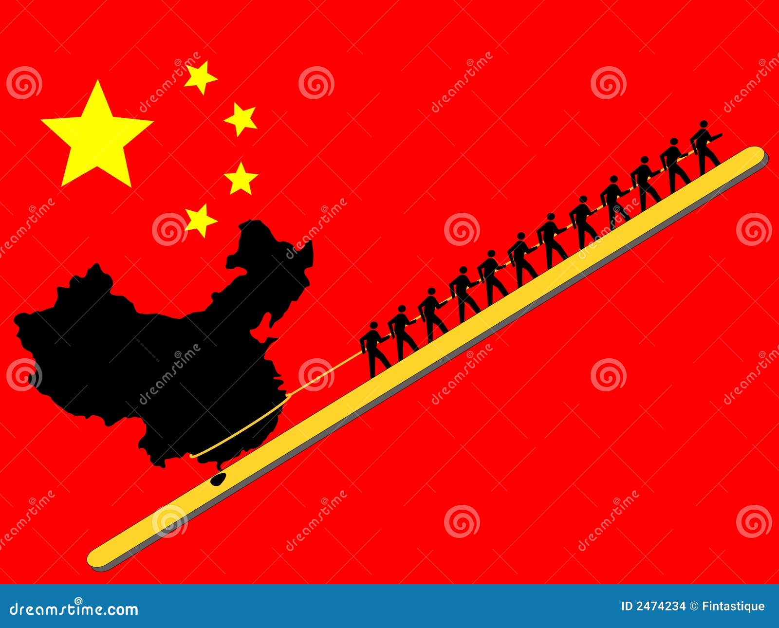 Teamwork pulling China stock vector. Illustration of active - 2474234