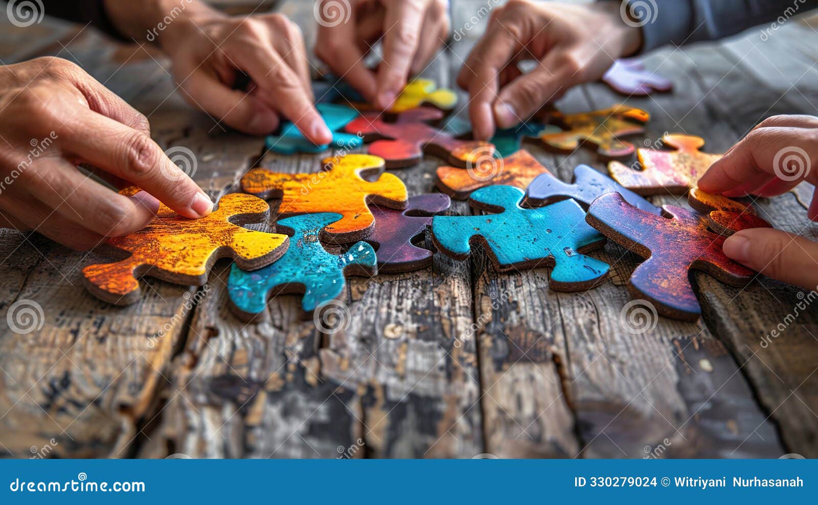 Teamwork and Puzzle stock illustration. Illustration of cohesion ...
