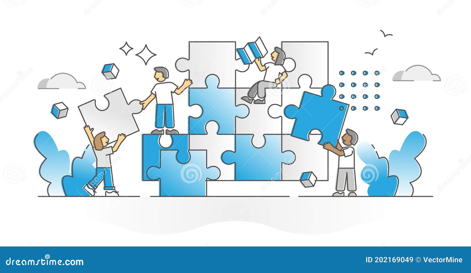 Teamwork Puzzle with Team Assistance and Support Monocolor Outline ...